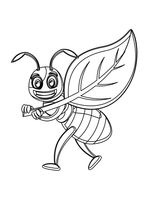 Coloriage Fourmi tenant une feuille entres ses mains