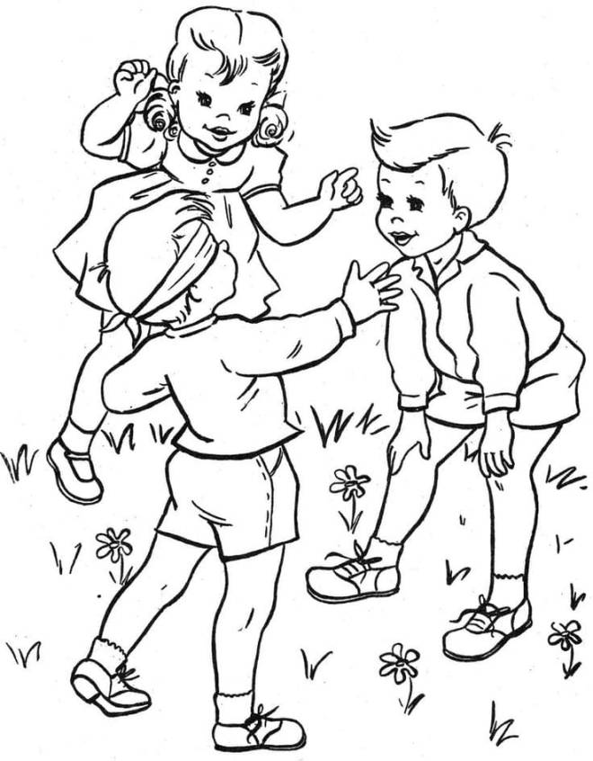 Coloriage Les amis en jouant au cache-cache dessin gratuit à imprimer