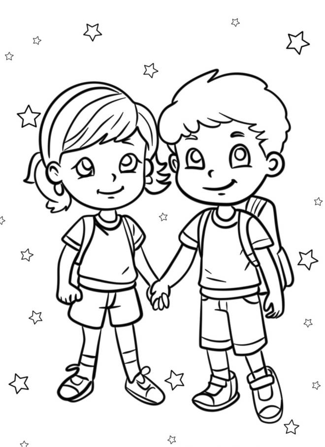 Coloriage les copains regardant les étoiles