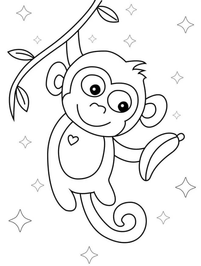 Coloriage Le singe adore les bananes dessin gratuit à imprimer