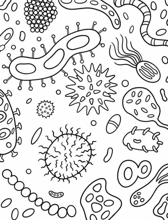 Coloriage Collection Microbes et virus dessin gratuit à imprimer