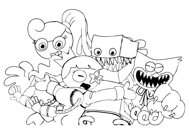 Coloriage Boxy Boo et les personnages Minecraft dessin gratuit à imprimer