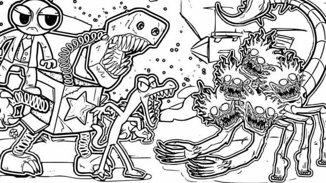 Coloriage Huggy Wuggy contre le monstrueux Boxy Boo