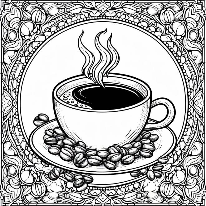Coloriage Café Expresso en Mandala dessin gratuit à imprimer