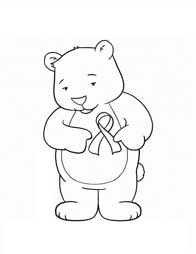 Coloriage Ours avec Ruban rose dessin gratuit à imprimer