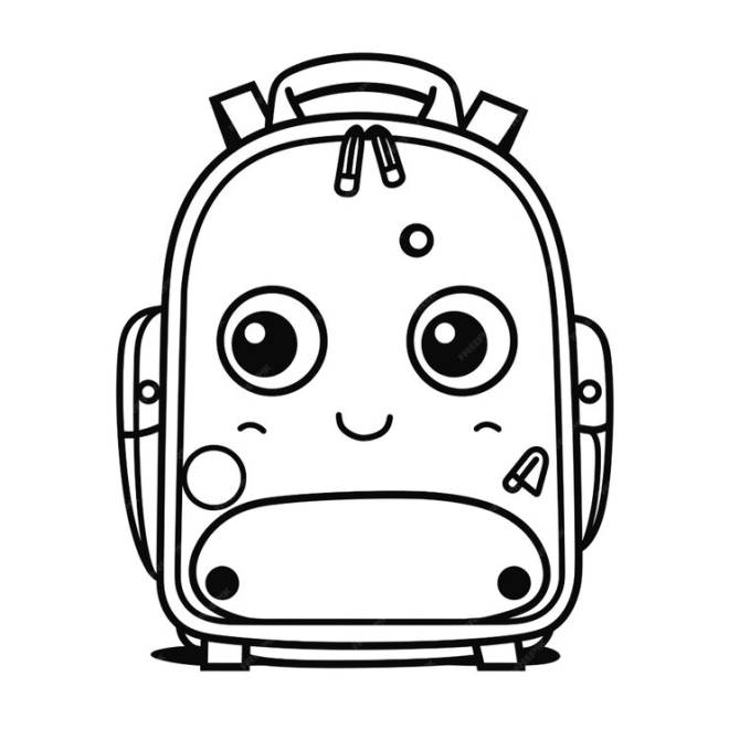 Coloriage Cartable Kawaii souriant dessin gratuit à imprimer
