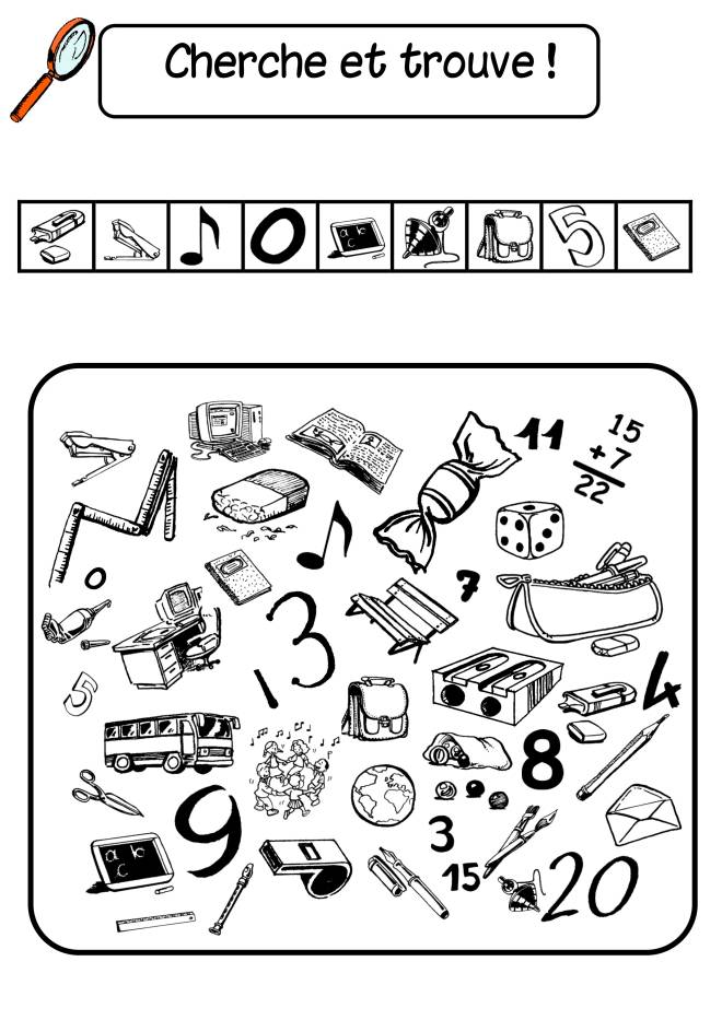 Coloriage Cherche et trouve école dessin gratuit à imprimer