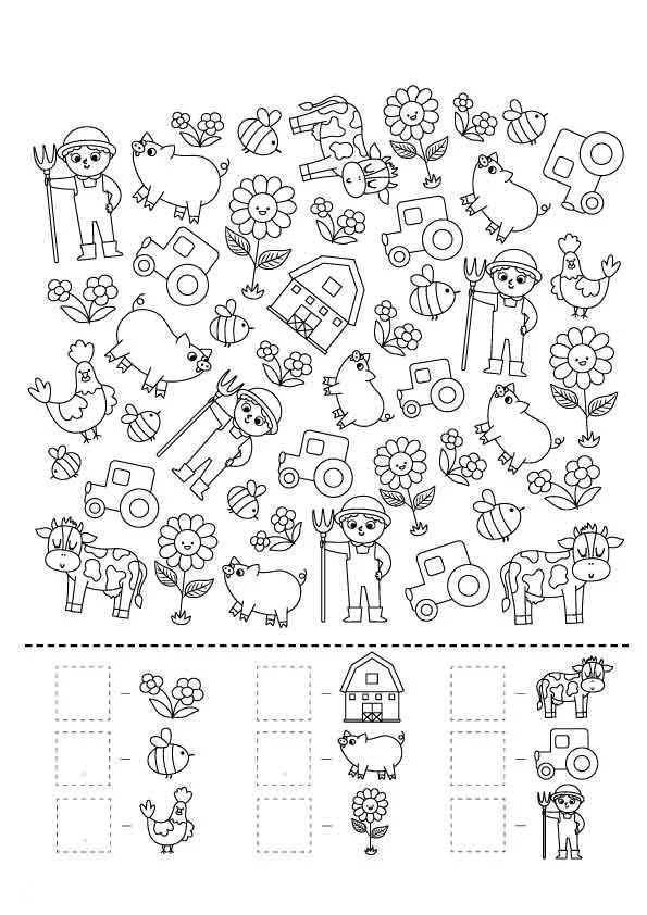 Coloriage Cherche et trouve ferme dessin gratuit à imprimer