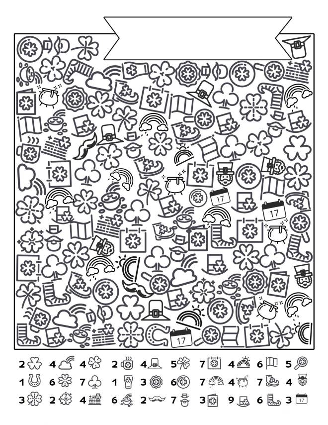 Coloriage Cherche et trouve fête de Saint Patrick