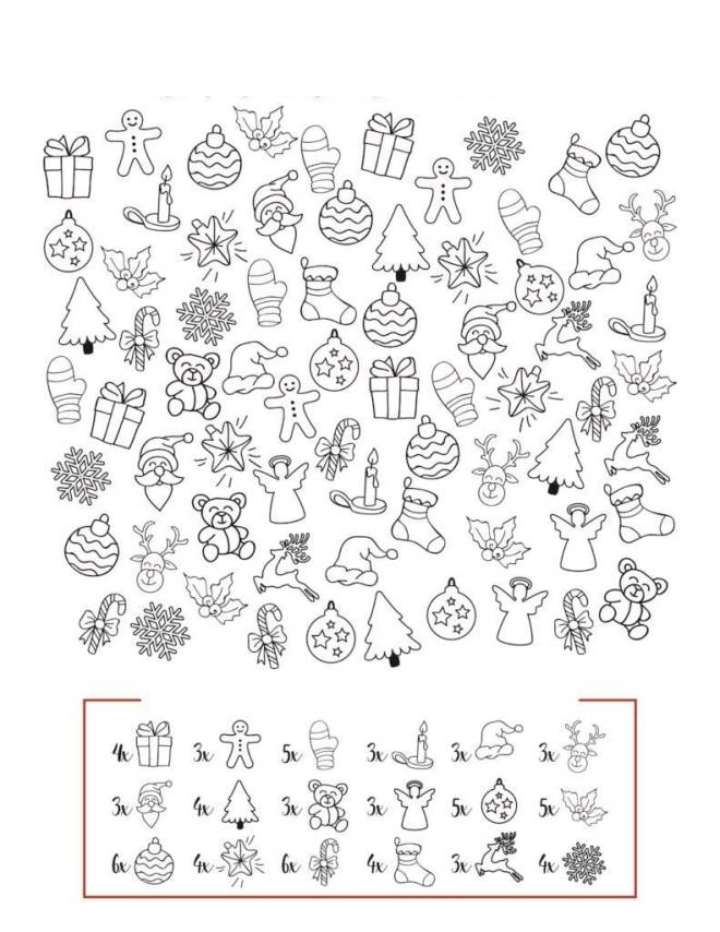 Coloriage Cherche et trouve les éléments de noël