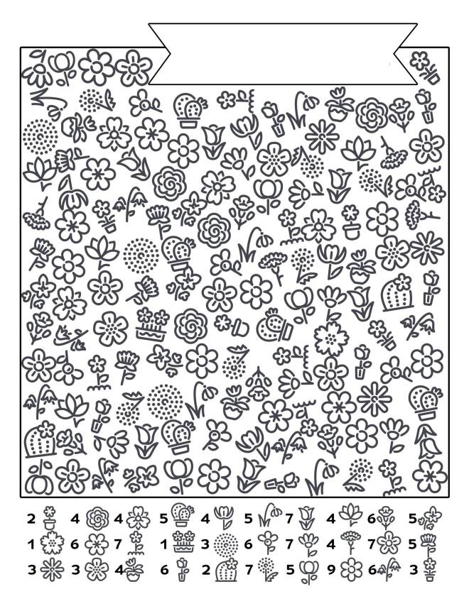 Coloriage Cherche et trouve les fleurs dessin gratuit à imprimer