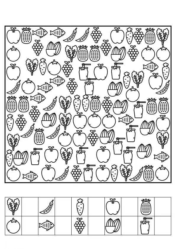 Coloriage Cherche et trouve nourriture saine dessin gratuit à imprimer