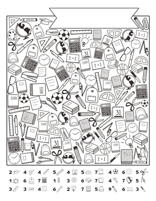 Coloriage Cherche et trouve rentrée scolaire