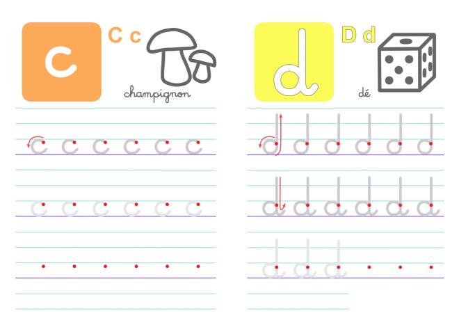 Coloriage Ecriture cursive lettres C et D dessin gratuit à imprimer