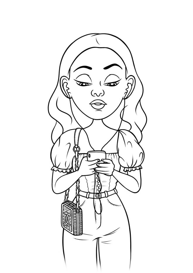 Coloriage Fille ado avec son smartphone dessin gratuit à imprimer