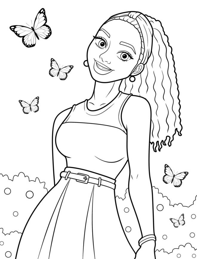 Coloriage Fille ado dans la nature dessin gratuit à imprimer