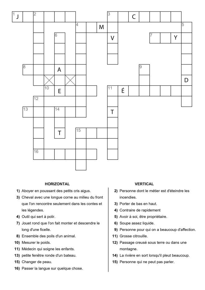Coloriage Jeux à imprimer mots croisés pour niveau primaire