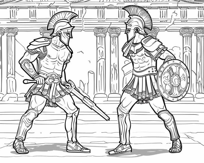 Coloriage Des gladiateurs de Rome détaillé