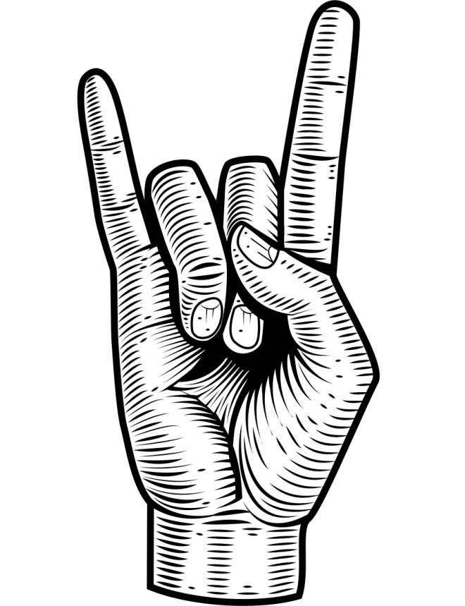 Coloriage La main des cornes détaillé