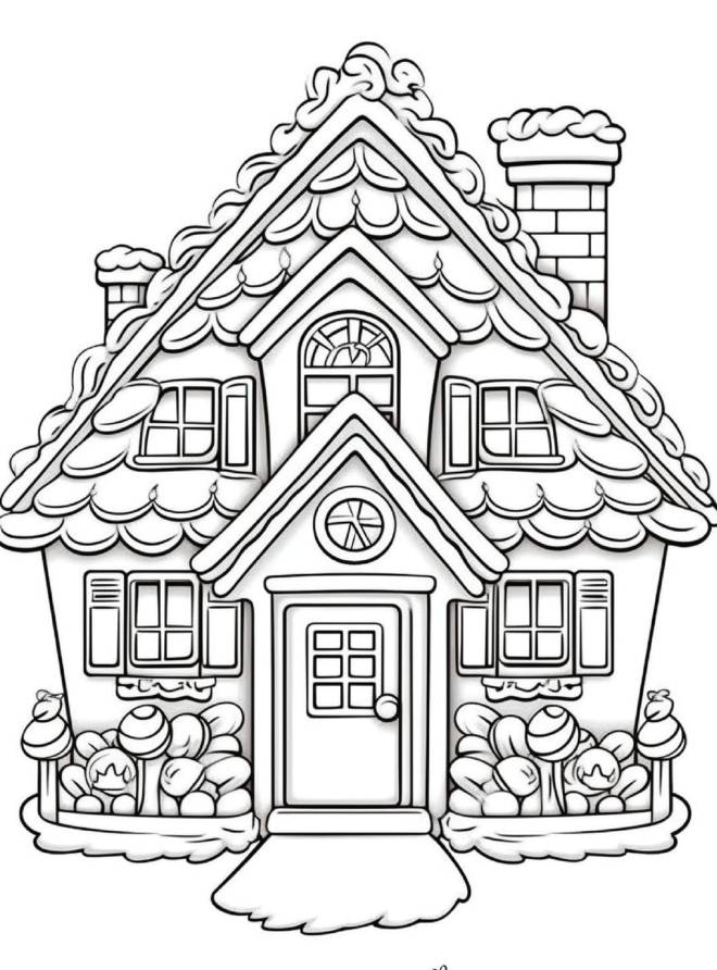 Coloriage Le toit délicieux d'une maison en pain d'épice