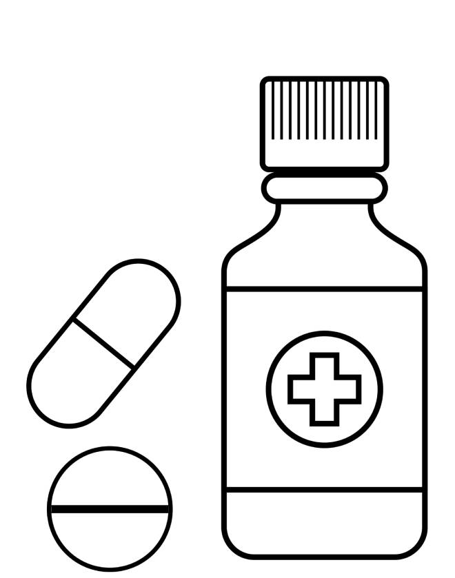 Coloriage Flacon de médicament et pansement