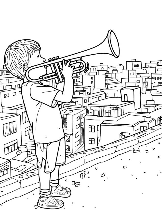 Coloriage Trompette sur le toit dessin gratuit à imprimer
