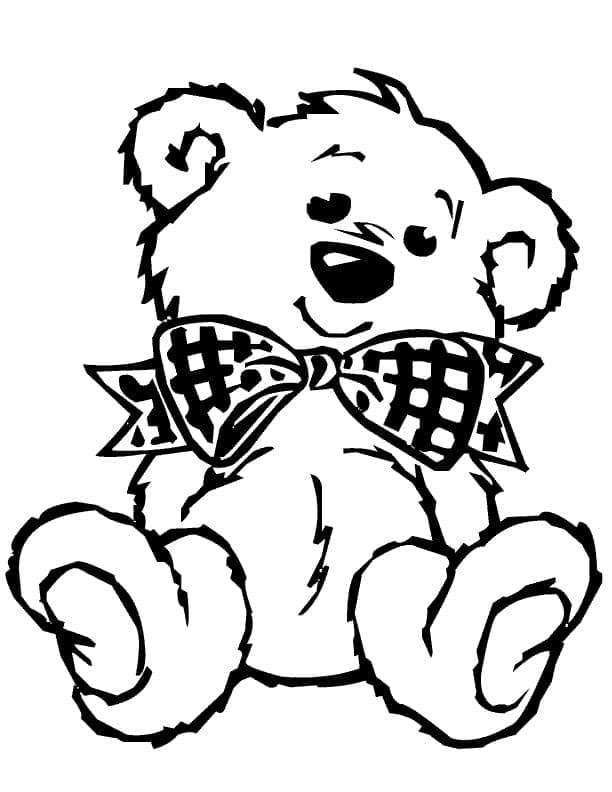 Coloriage Nounours Avec Un Joli Nœud Dessin Gratuit à Imprimer