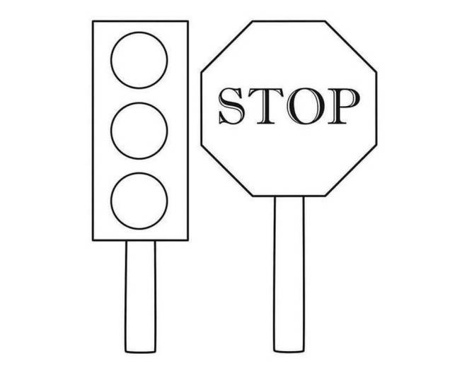 Coloriage Feux de signalisation et panneau de Stop