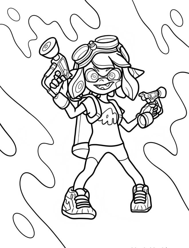 Coloriage Inkling tenant un jet de peinture de Splatoon