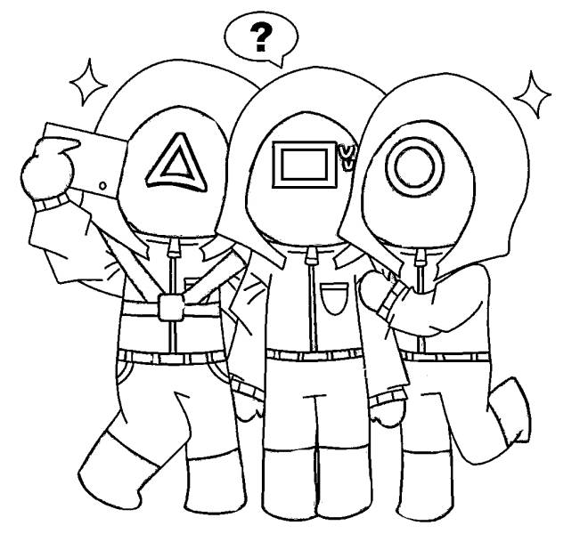 Coloriage Les gardes de Squid Game prennent un selfie