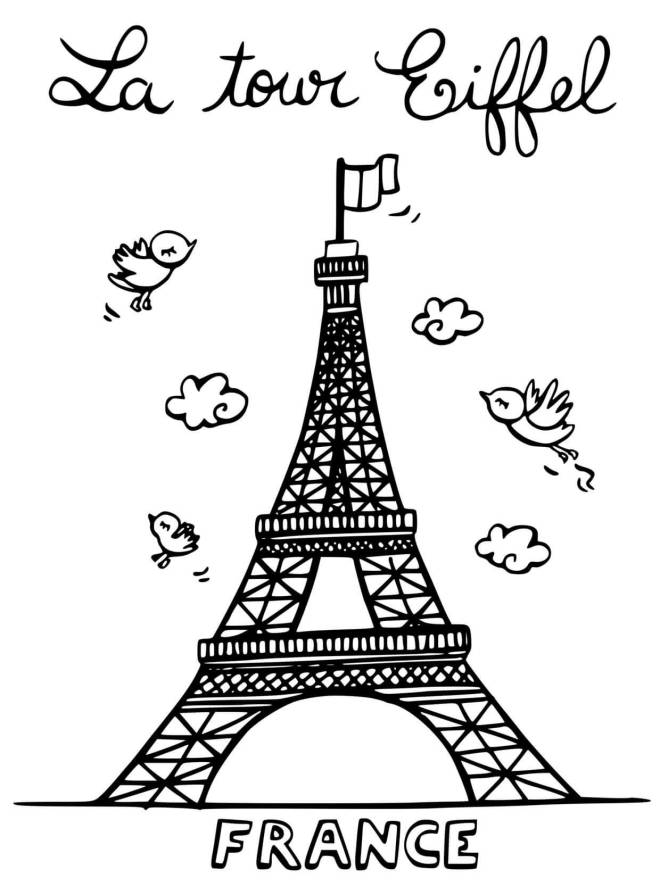 Coloriage Tour Eiffel en France dessin gratuit à imprimer