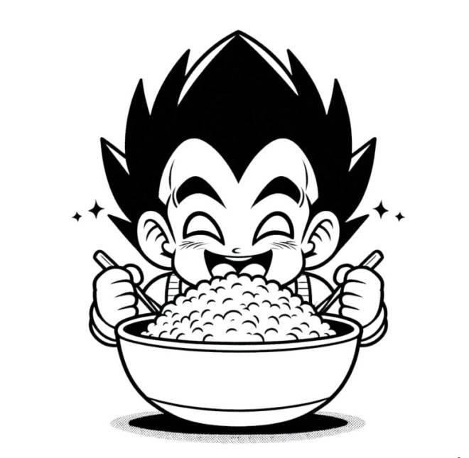 Coloriage Végéta mange du riz dessin gratuit à imprimer