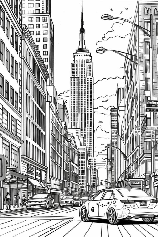 Coloriage Large ville de New York réaliste