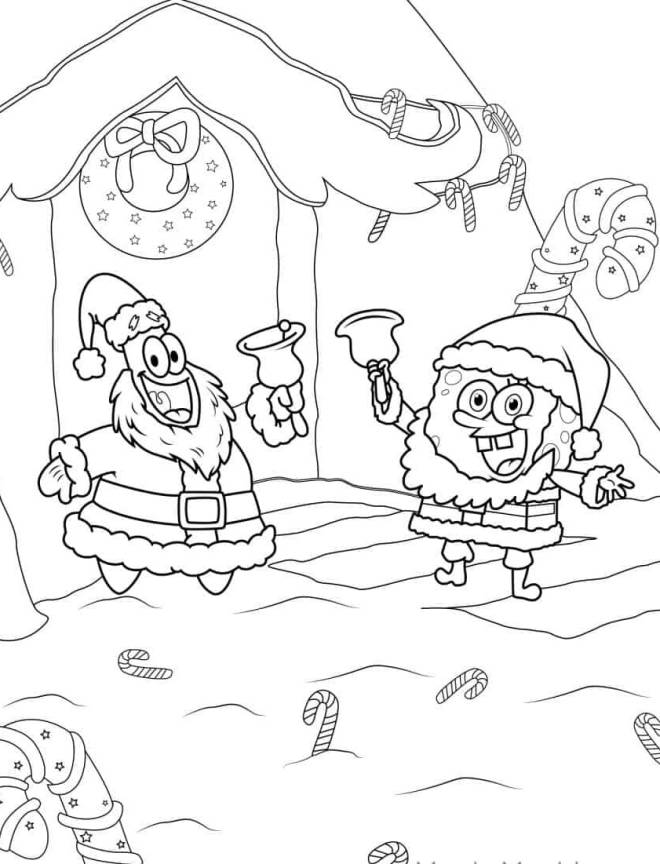 Coloriage Bob l'éponge et patick comme père Noël Coloriage Bob l'éponge et patick comme père Noël