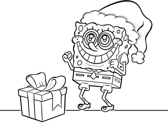 Coloriage Cadeau de Noel pour Bob l'éponge Coloriage Cadeau de Noel pour Bob l'éponge