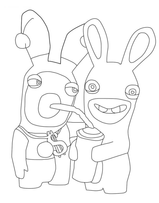 Coloriage Lapin crétin boivent le jus dessin gratuit à imprimer