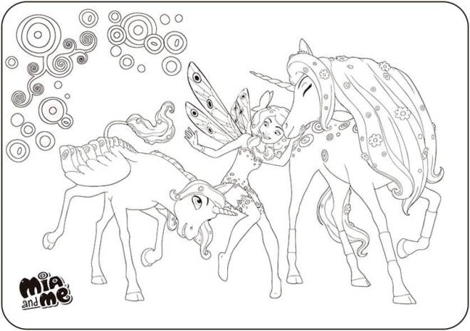 Coloriage Mia Avec Deux Licornes Magiques Dessin Gratuit à Imprimer