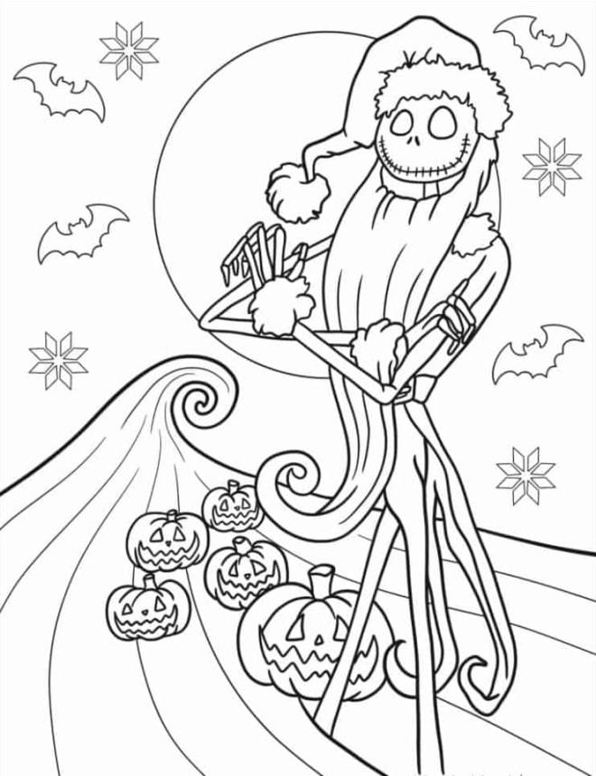 Coloriage Monsieur Jack comme père noël au clair de la lune