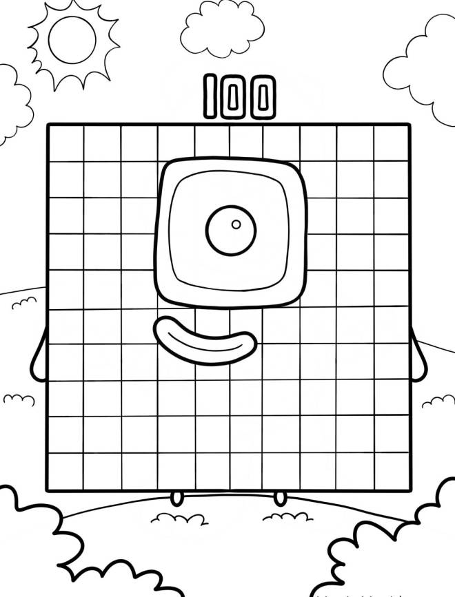 Coloriage Numberblocks 100 dessin gratuit à imprimer