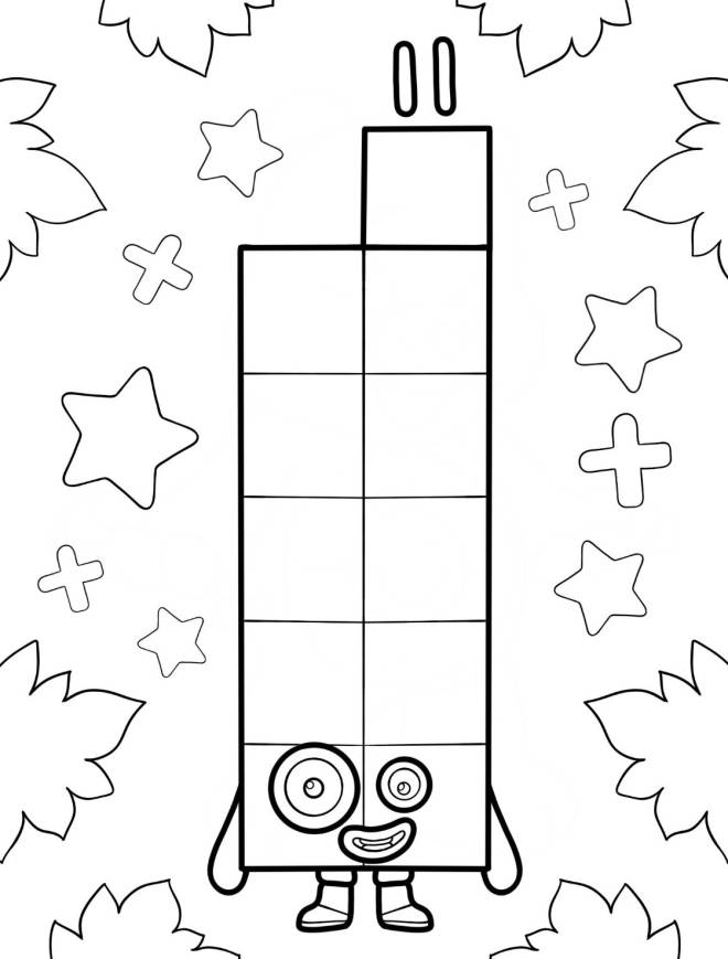 Coloriage Numberblocks 11 avec des motifs en feuilles