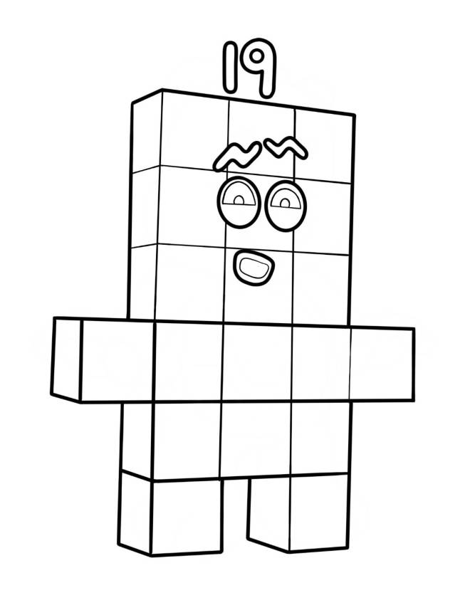 Coloriage Numberblocks 19 en noir et blanc dessin gratuit à imprimer