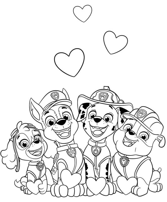 Coloriage Les chiots de Pat Patrouille et le Saint-Valentin Coloriage Les chiots de Pat Patrouille et le Saint-Valentin