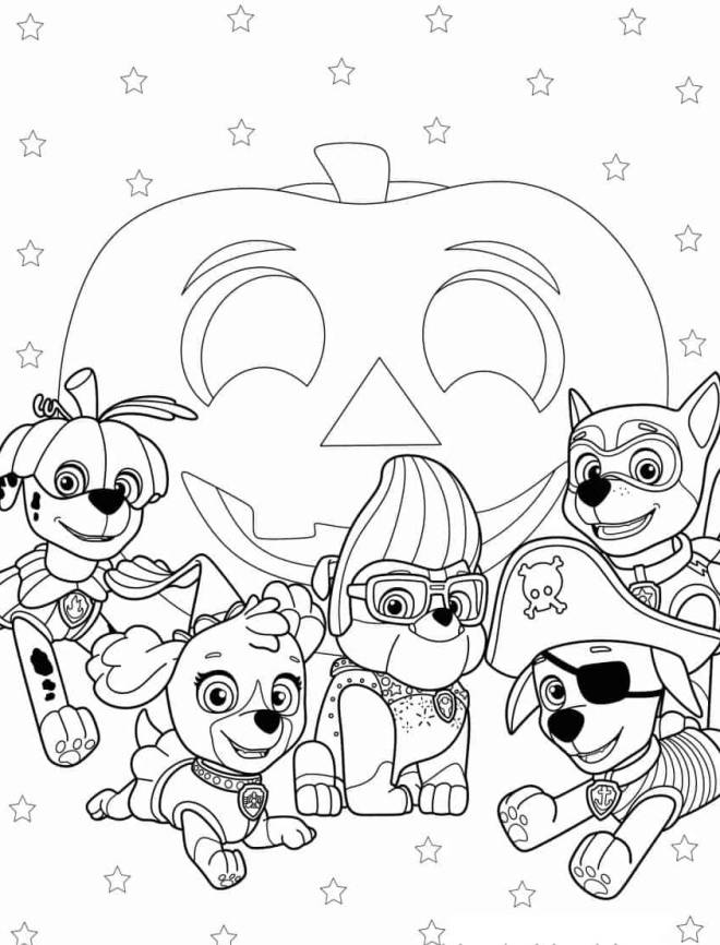 Coloriage Pal Patrouille et citrouille d'Halloween Coloriage Pal Patrouille et citrouille d'Halloween