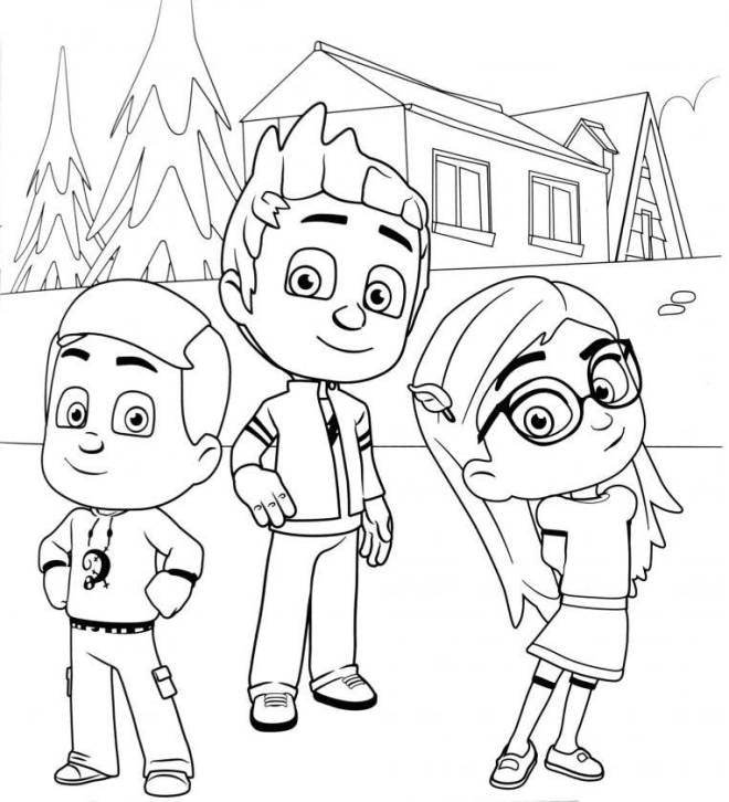Coloriage Sacha, Amaya et Greg PJ Masks dessin gratuit à imprimer