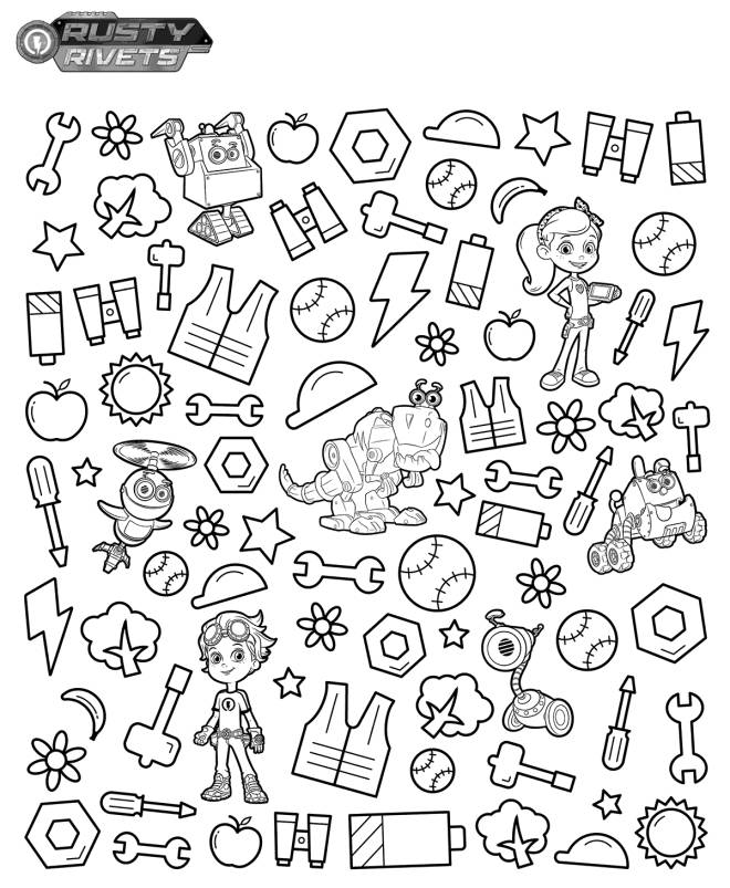 Coloriage Activité cache-cache de Rusty Rivets