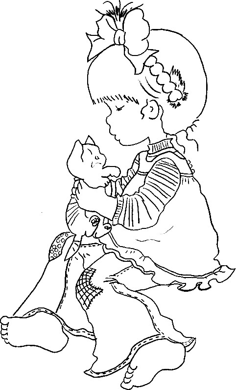 Coloriage Sarah Kay joue avec son chat dessin gratuit à imprimer