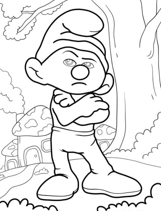 Coloriage Schtroumpf grognon dessin gratuit à imprimer