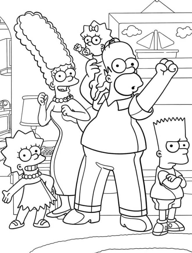 Coloriage Marge, Homer, Bart, Lisa et Maggie dessin gratuit à imprimer