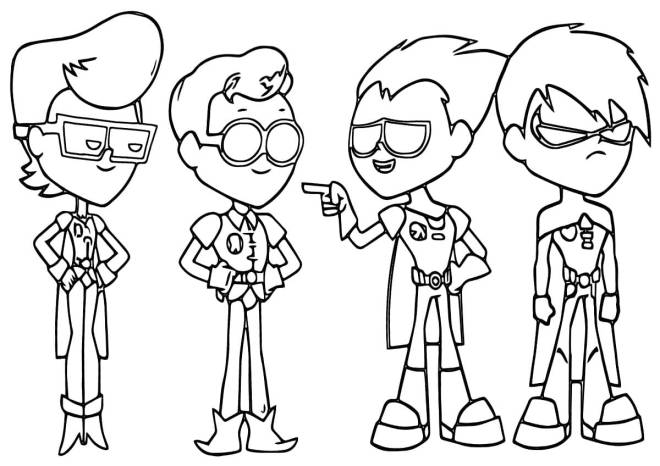 Coloriage L'équipe de jeunes Titans Go dessin gratuit à imprimer