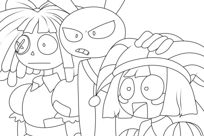 Coloriage Ragatha, Jax and Pomni dessin gratuit à imprimer